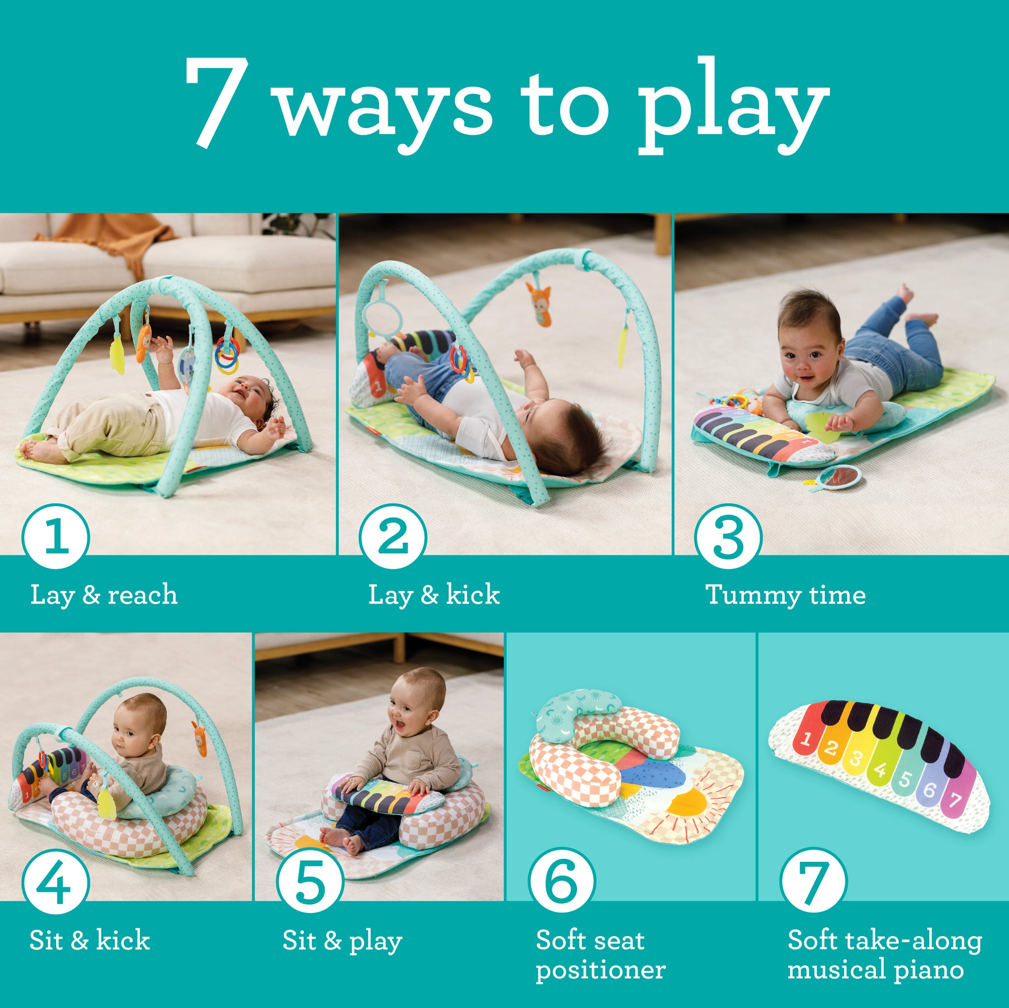 Kick 'n Keys 7-in-1 Musical Piano Activity Gym with Seat Positioner ...