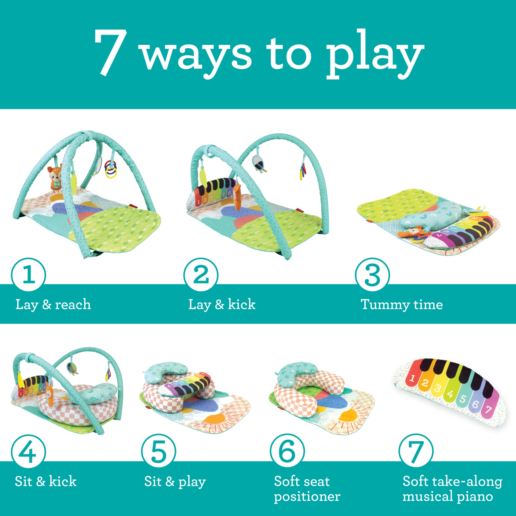 Kick 'n Keys 7-in-1 Musical Piano Activity Gym with Seat Positioner ...